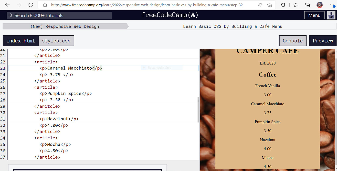 Building a Cafe Menu Step 32 - HTML-CSS - The freeCodeCamp Forum
