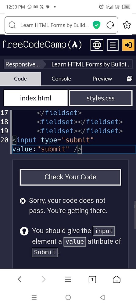 Learn HTML Forms by Building a Registration Form - Step 20 - HTML-CSS - The freeCodeCamp Forum