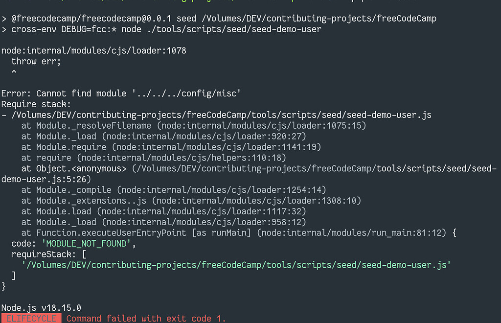 Error trying to seed db on local freeCodeCamp clone - Contributors - The freeCodeCamp Forum