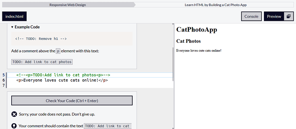 Responsive Web Design Language: Cat Photos App, Step 4 - HTML-CSS - The ...
