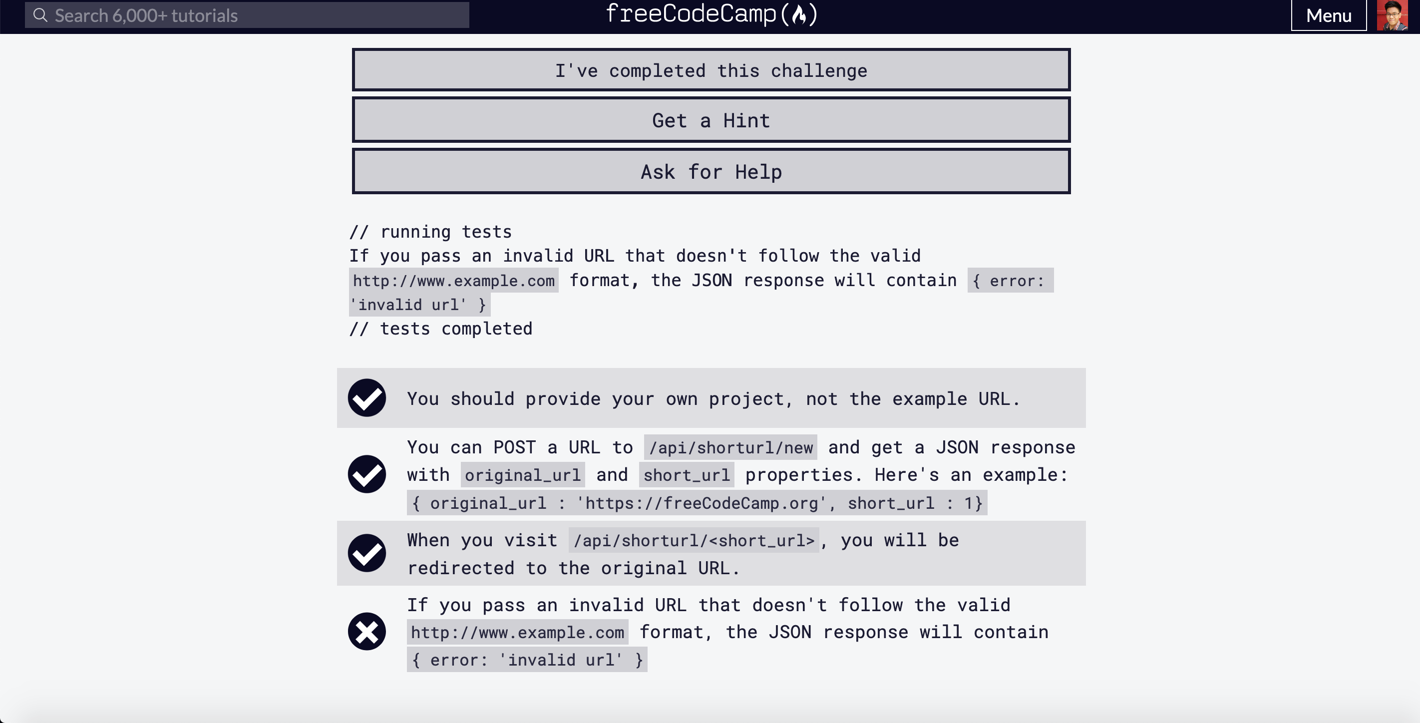 Url Shortener Challenge Last Tests Fails Javascript The Freecodecamp Forum