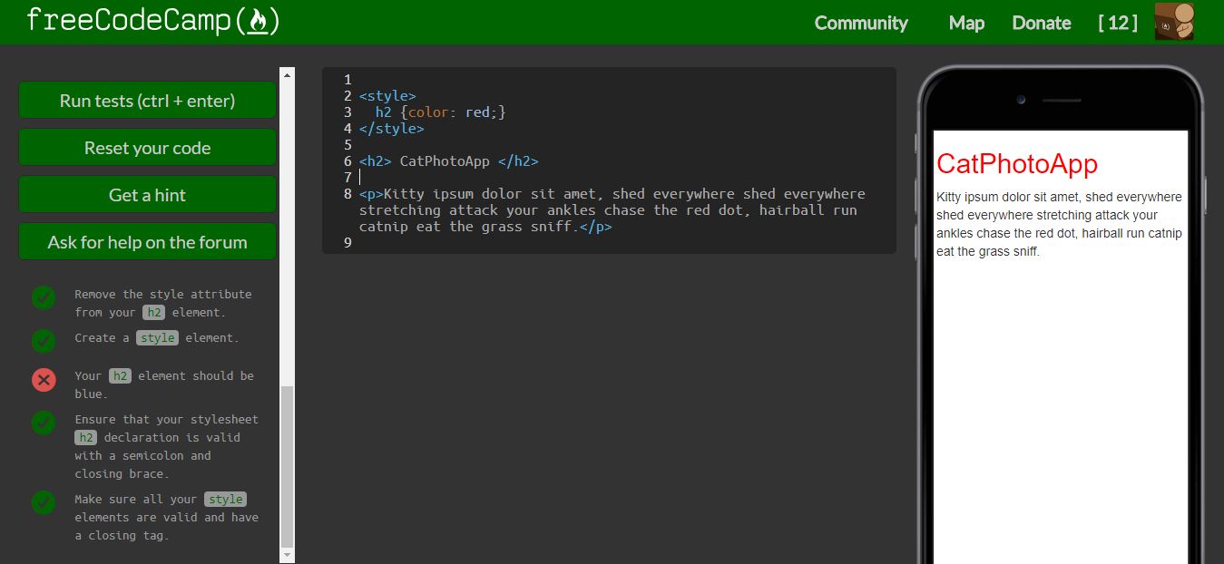 Your H2 Element Should Be Blue Though My Code Is Right Help Html Css The Freecodecamp Forum 