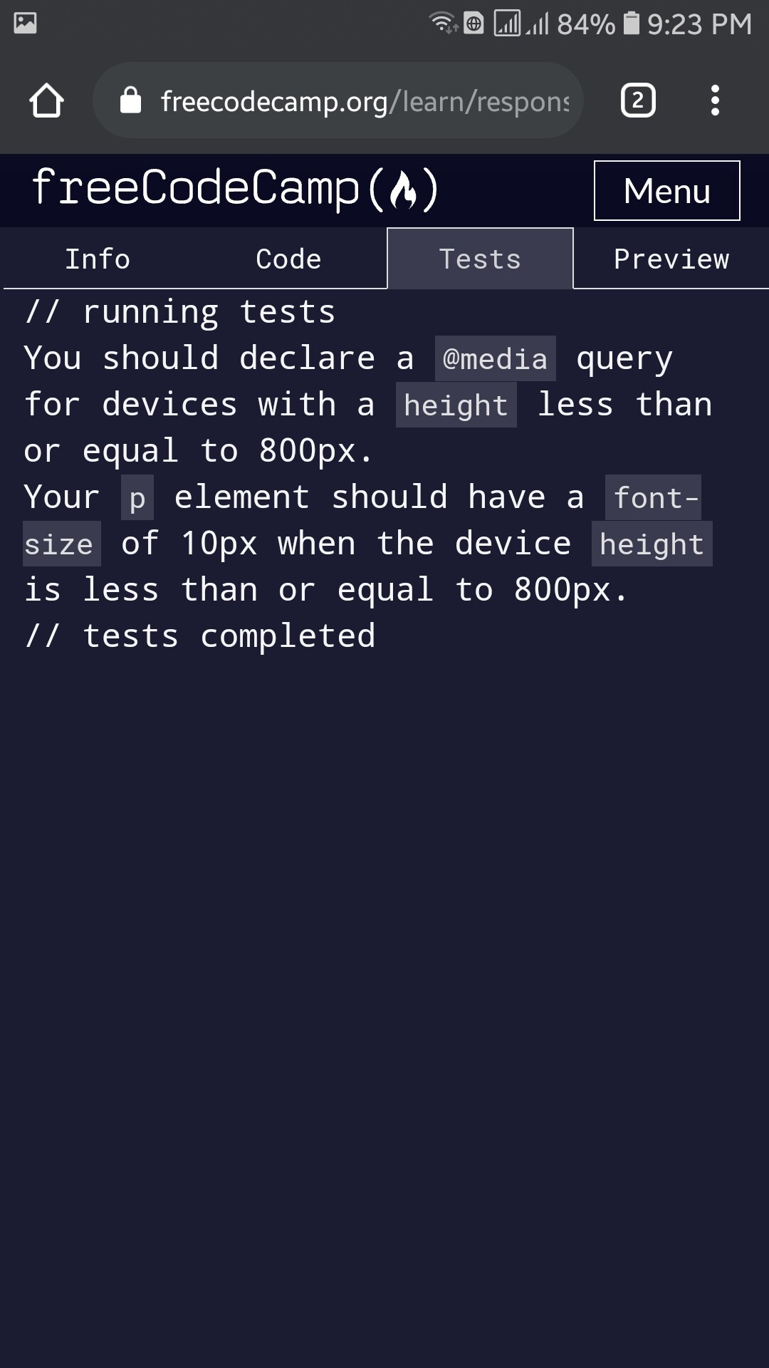 Stuck in 'Create a Media Query' - HTML-CSS - The freeCodeCamp Forum
