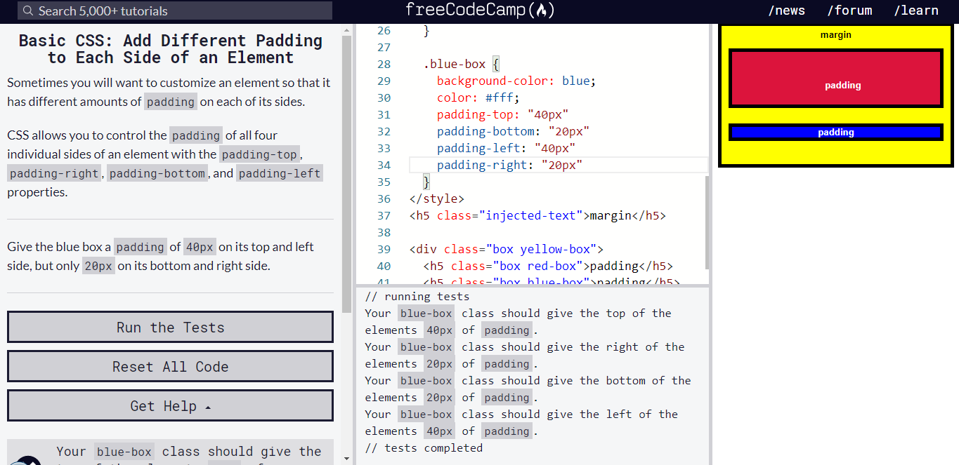 Https www freecodecamp learn responsive web design basic css add different padding to each 