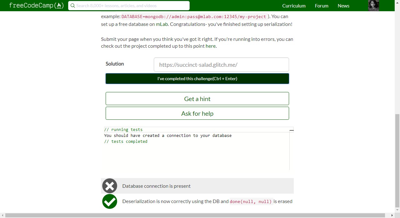 Advanced Node And Express Implement The Serialization Of A Passport User Javascript The