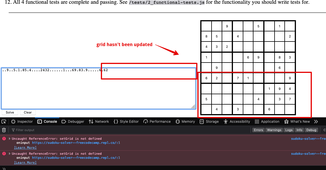 Example "Sudoku Solver" project has: ReferenceError: setGrid is not defined - freeCodeCamp ...