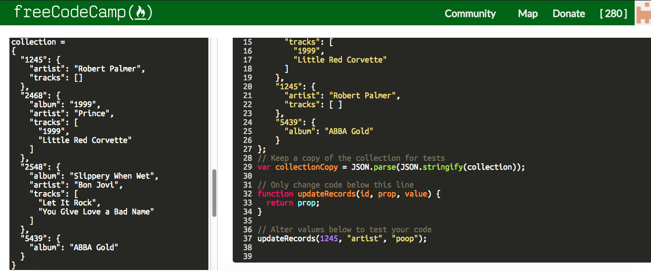 Bug On Record Collection Page In Advanced Algorithm Challenges Freecodecamp Support The