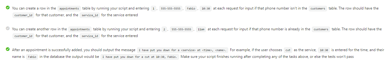 Salon Appointment Scheduler Build A Salon Appointment Scheduler Second To Last Test 