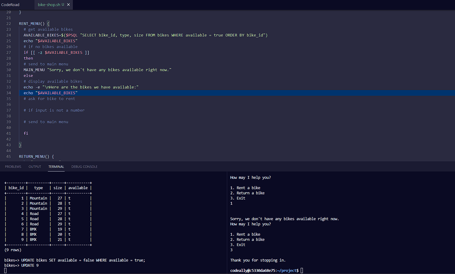 Unable To Make Progress On Learn Bash And Sql By Building A Bike Rental Shop Backend