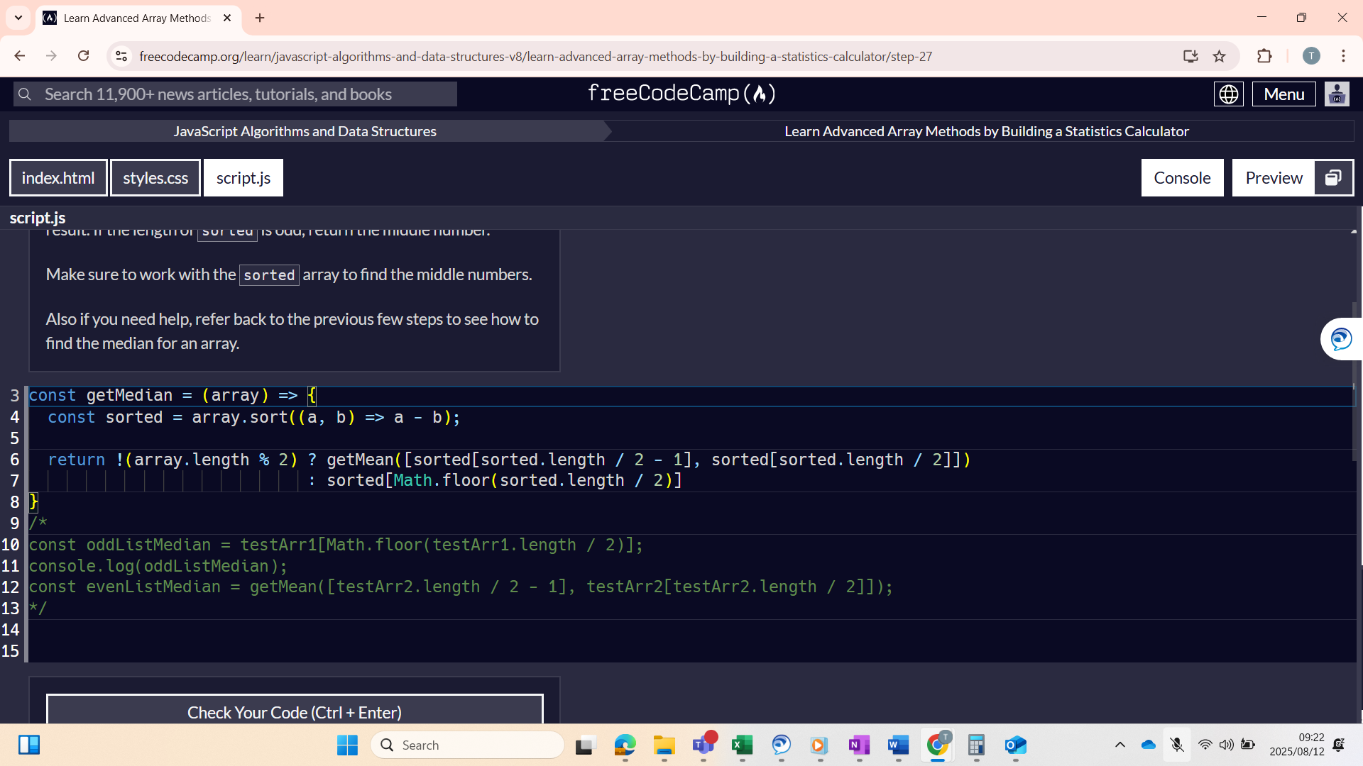 Learn Advanced Array Methods by Building a Statistics Calculator index - JavaScript - The ...