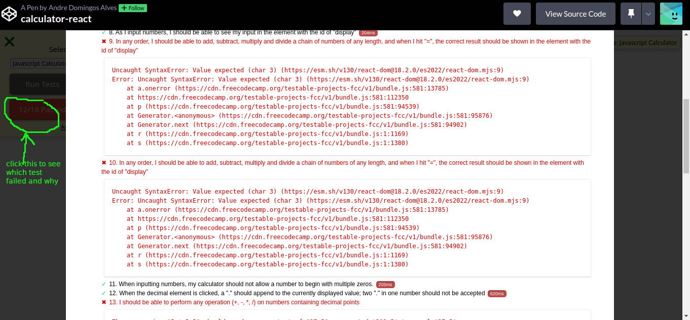 Calculator Project Failing Tests - JavaScript - The freeCodeCamp Forum Calculator Project Failing Tests - JavaScript - The freeCodeCamp Forum