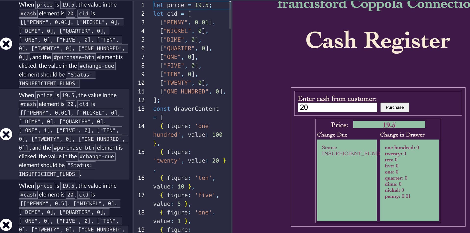 Build a Cash Register Project - The tests fail - JavaScript - The ...