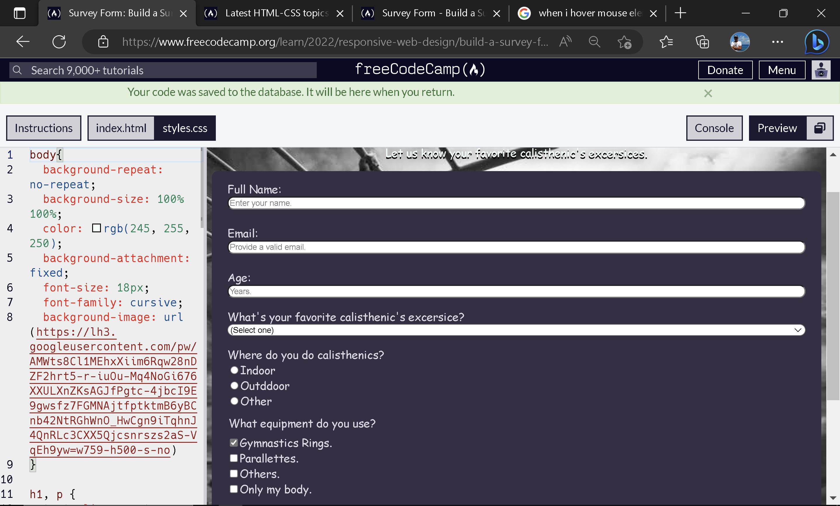 Survey Form Build A Survey Form HTML CSS The FreeCodeCamp Forum