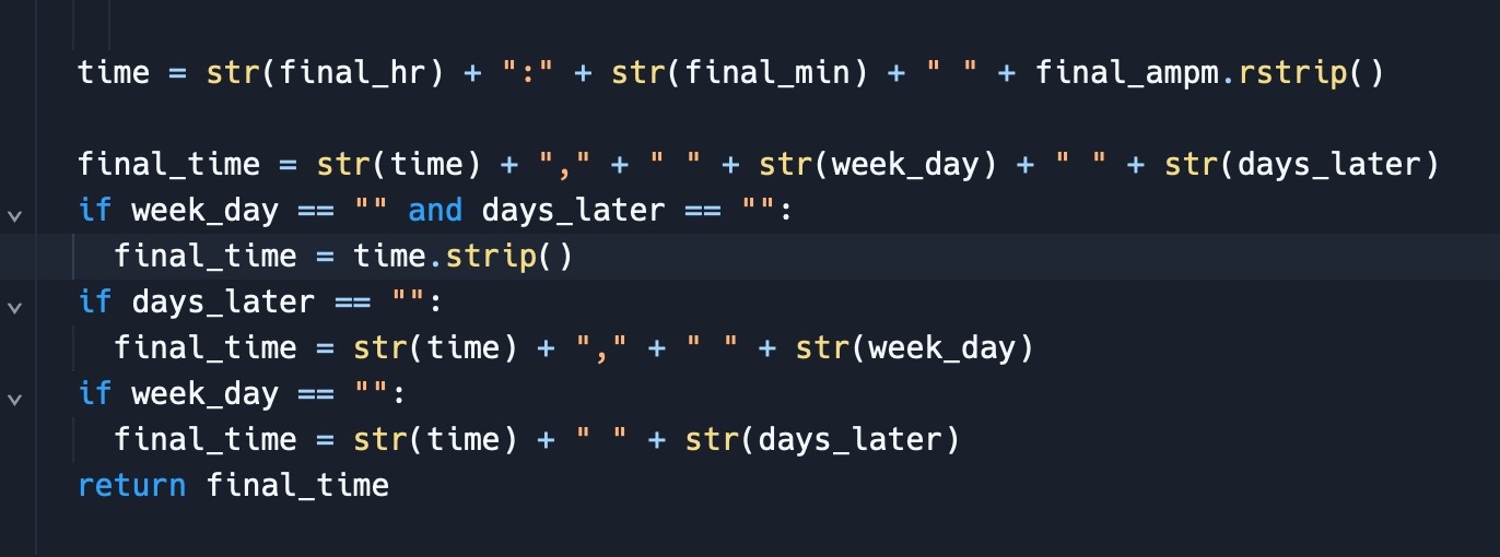 Answers in time calculator project is correct but it is still failing ...