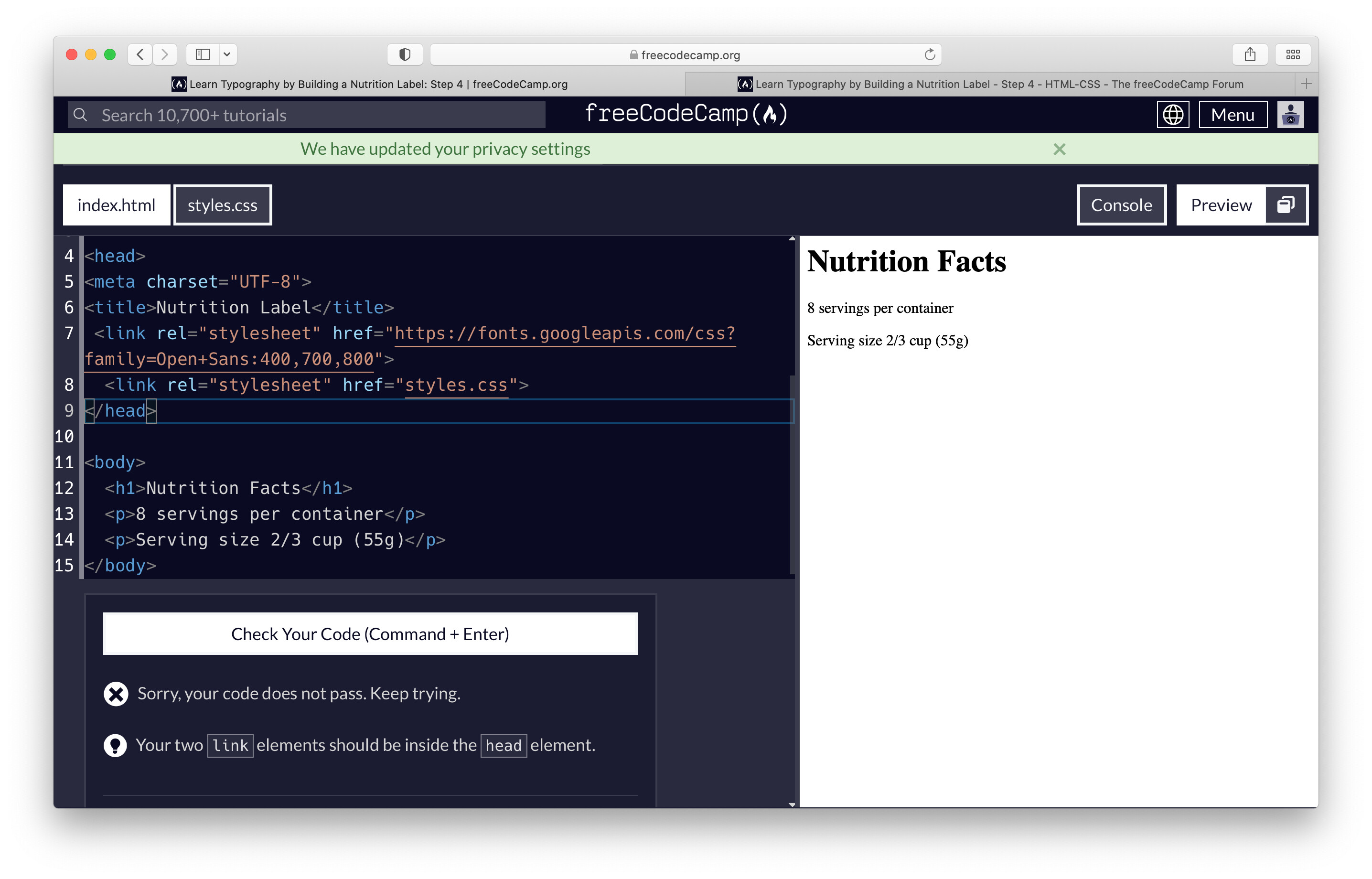 Learn Typography by Building a Nutrition Label - Step 4 - HTML-CSS ...