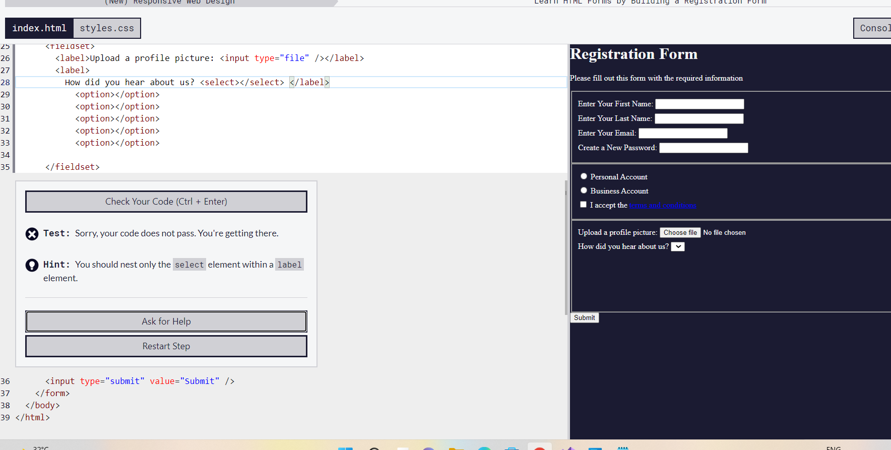 Step 31 Nest The Select Element with Its Option Elements Within A