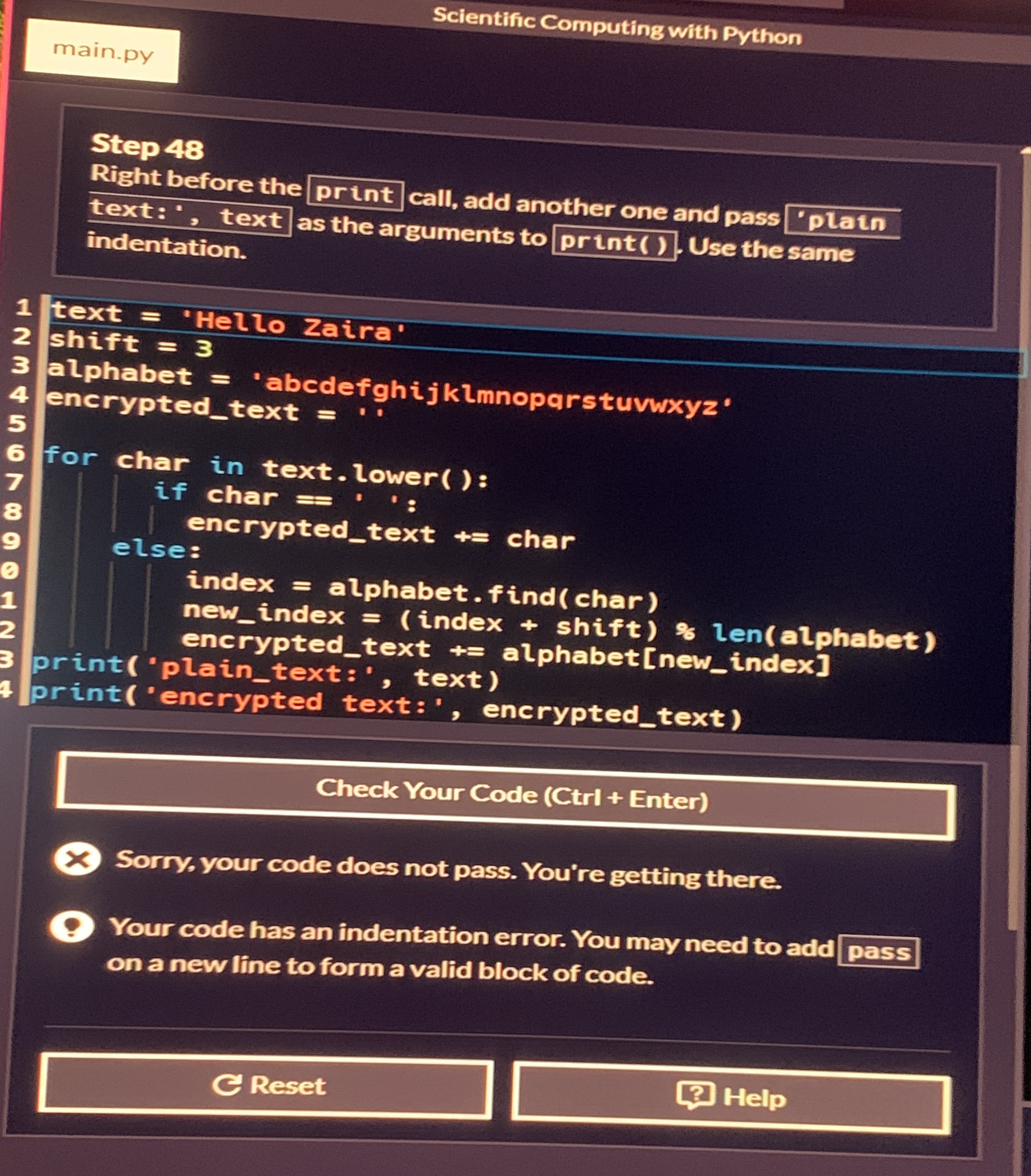 Course: Scientific Computing with Python Challenge: Step 48 - Caesar Cipher - Python - The ...