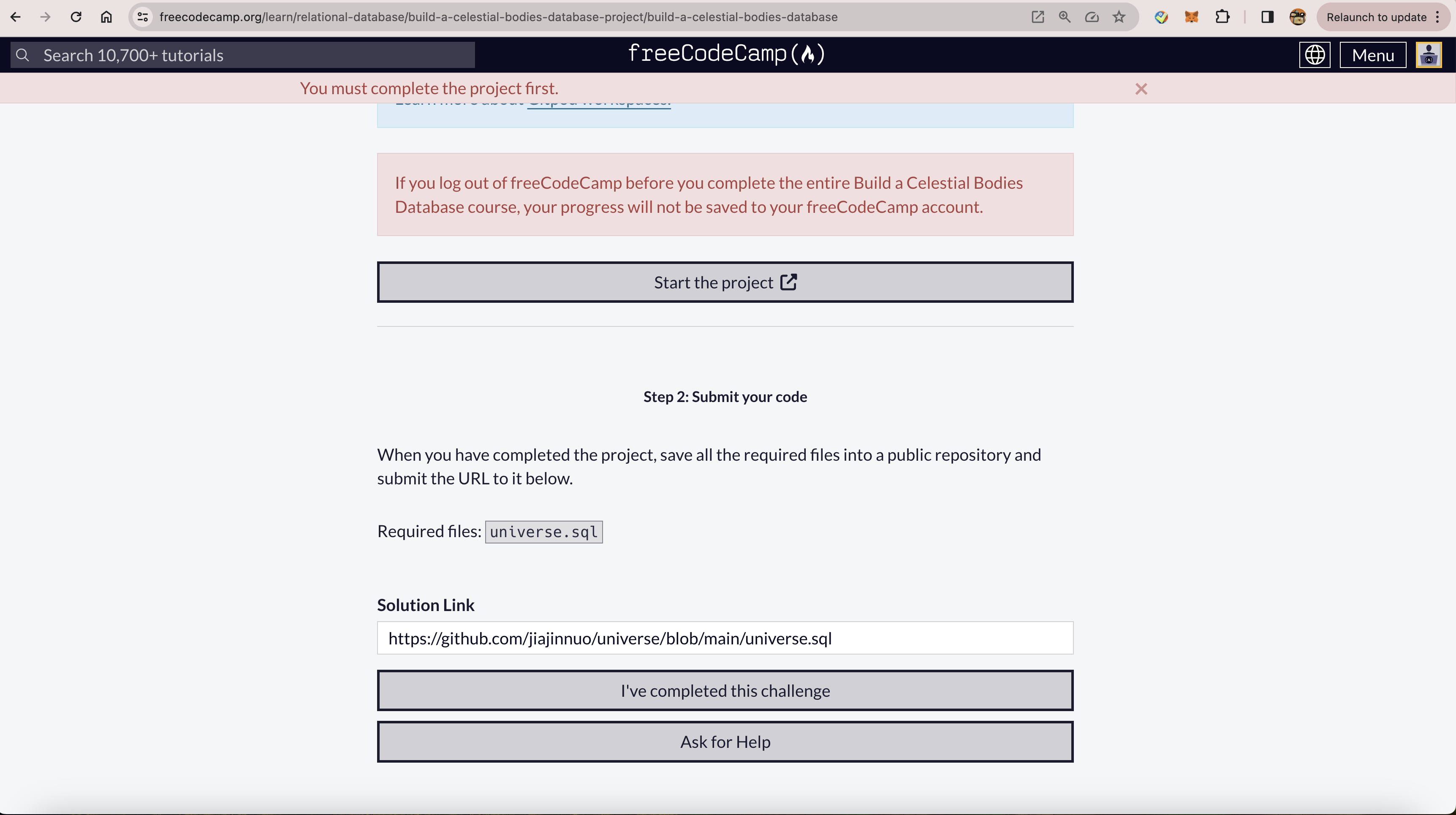 Celestial Bodies Database - Build a Celestial Bodies Database - DO NOT ALLOW ME TO SUBMIT URL ...