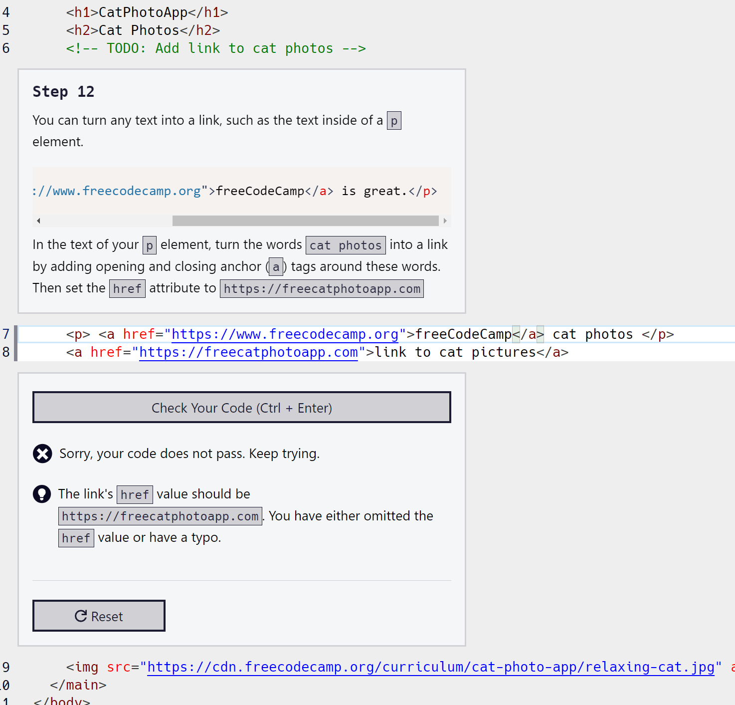 Learn HTML by Building a Cat Photo App - Step 12 - HTML-CSS - The ...