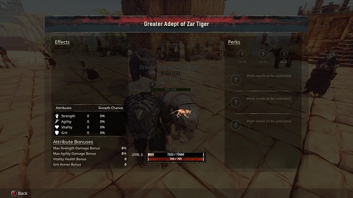 Adept of Zar Tiger Skin causing pet to not gain any stats when leveling - Xbox Bug Reports ...