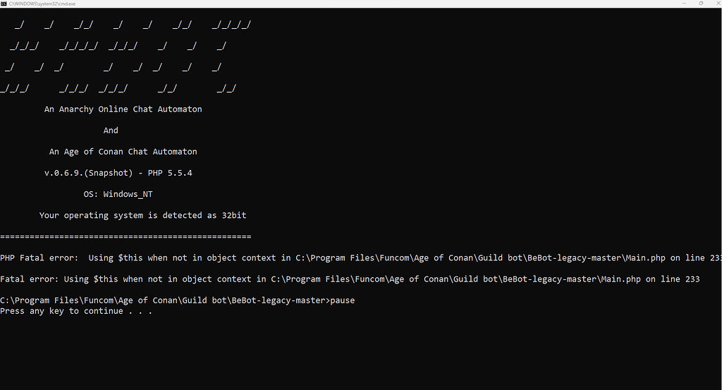 Bebot debug error how to fix? - General Discussion - Funcom Forums
