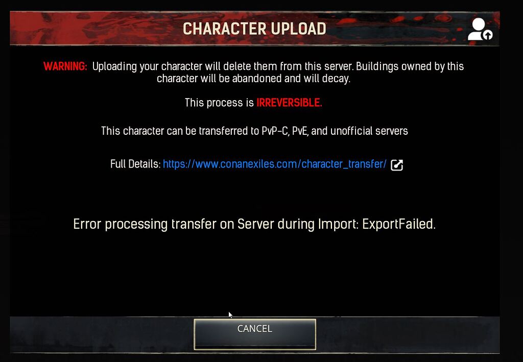 Char Transfer Failed? - PC Bug Reports - Funcom Forums