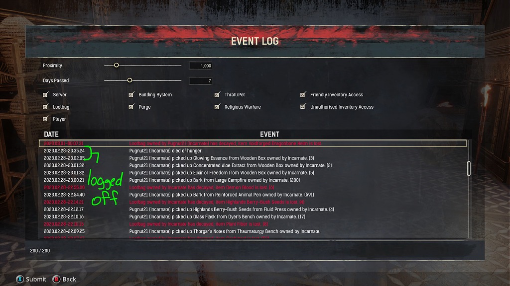 Died From Hunger After Logging Off (Official PvE) - Xbox Bug Reports - Funcom Forums