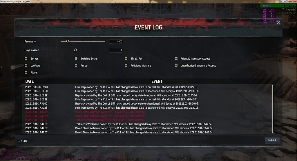 Obejects randomly entering in decay state - PC Bug Reports - Funcom Forums