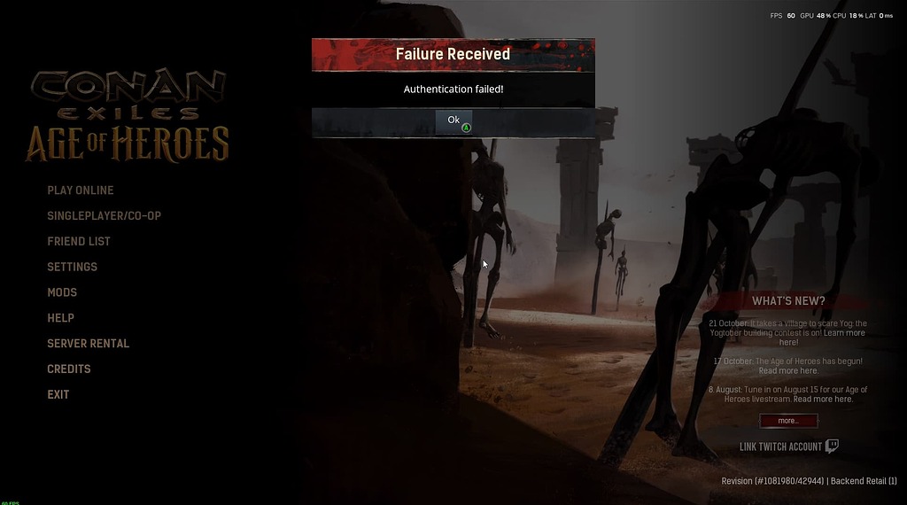 Authentication Failed can't connect to server - PC Bug Reports - Funcom Forums