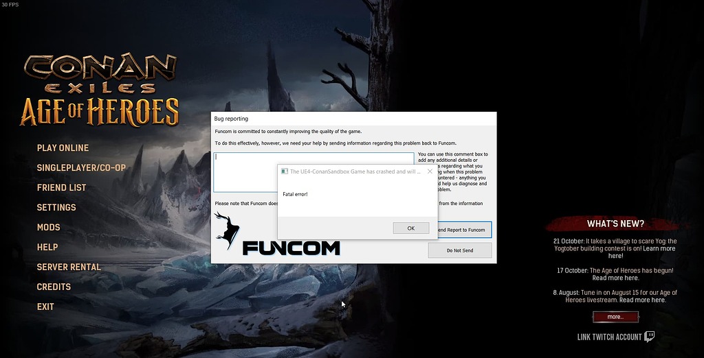 Fatal Error Message on Launch - PC Bug Reports - Funcom Forums