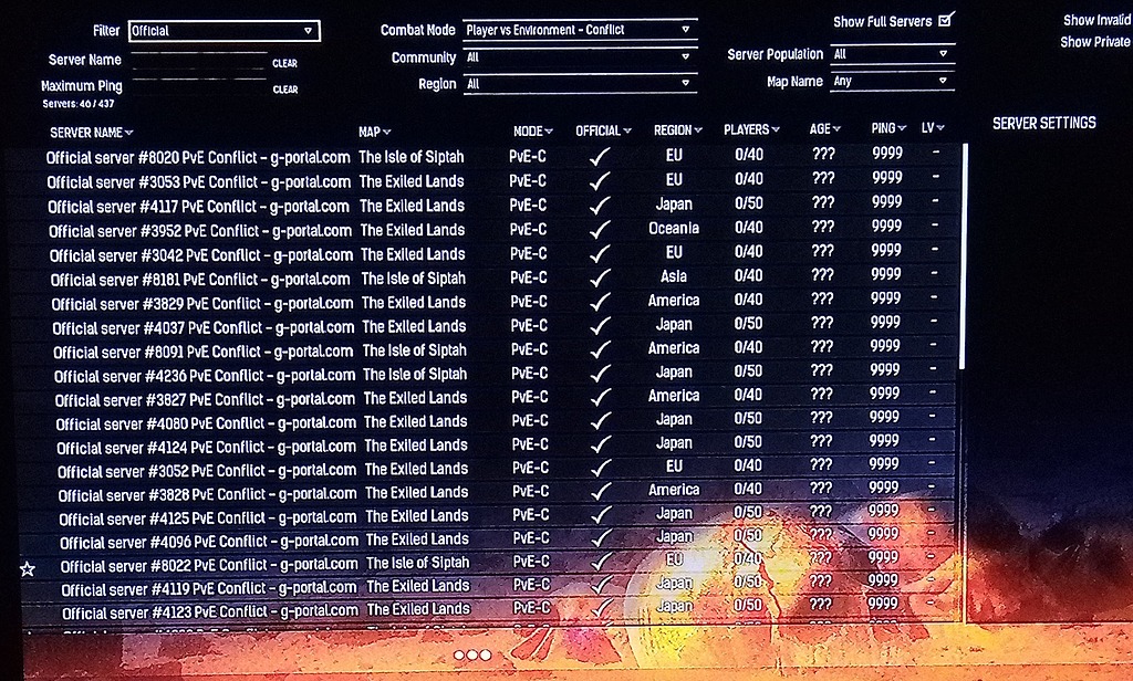 Servers show 9999 ping - PlayStation Bug Reports - Funcom Forums