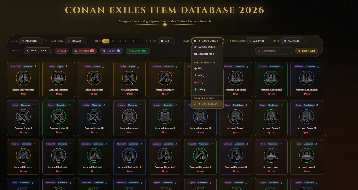 🎉 Conan Exiles 10.000+ Item and Thrall Database 2026 - Update - General ...