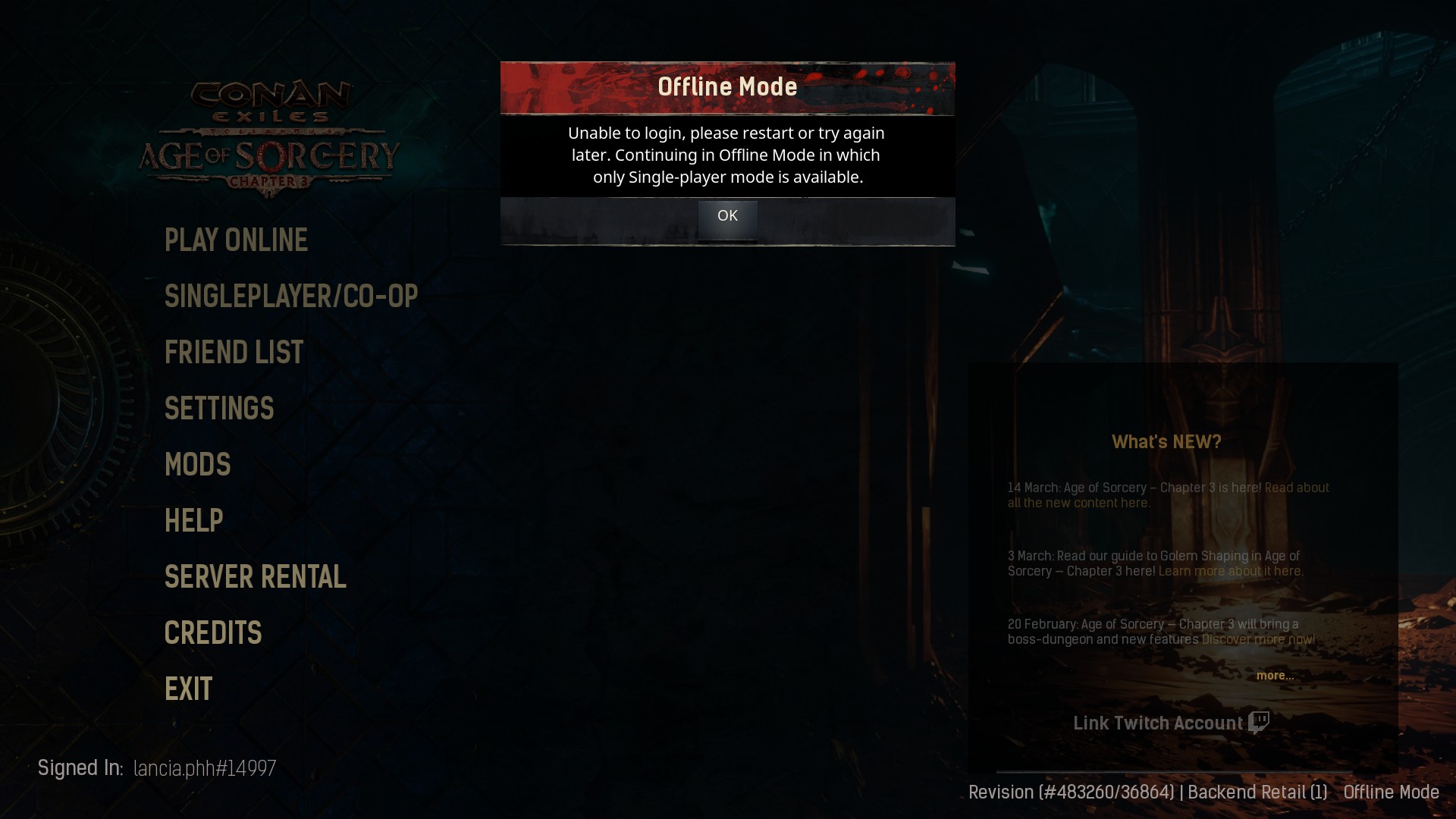 I can't play in online mode - PC Bug Reports - Funcom Forums