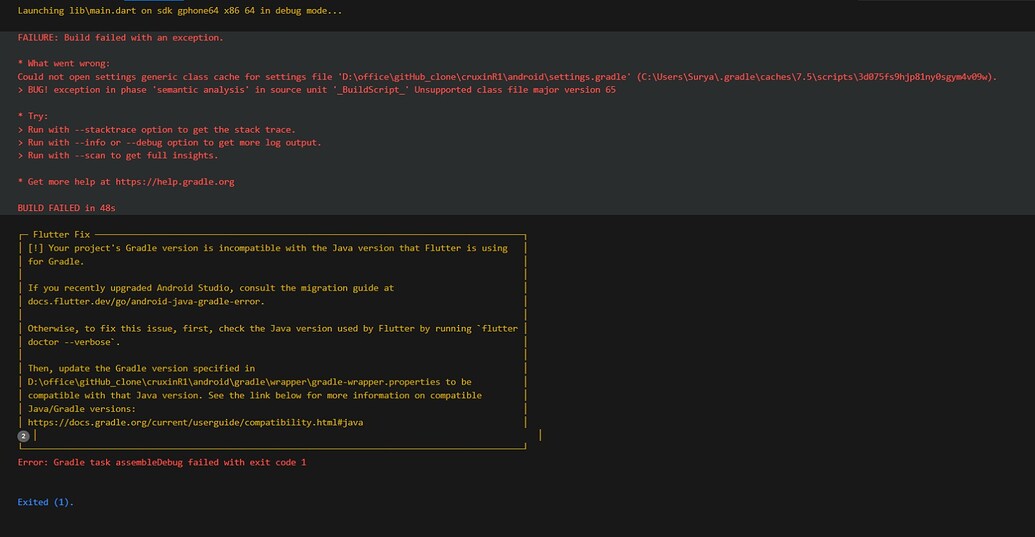 Gradle version is incompatible with the java version that flutter is ...