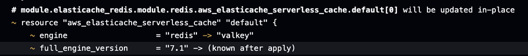In place update for aws_elasticache_serverless_cache from Redis to ...