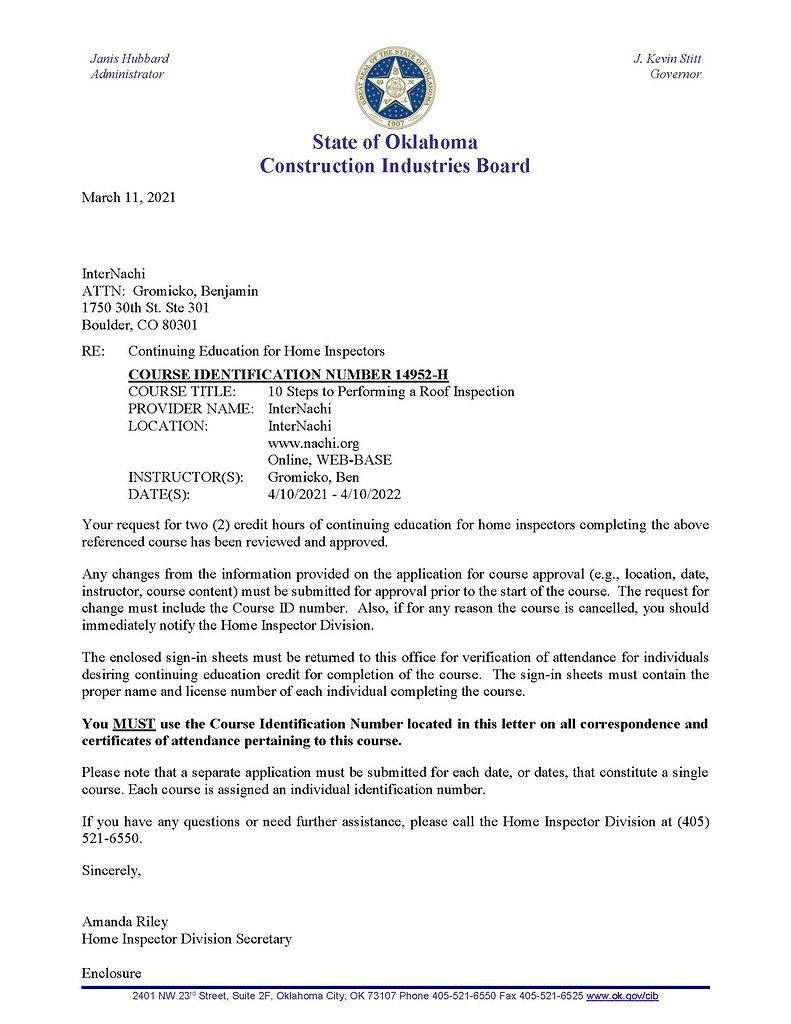 Oklahoma Construction Industries Board Home Inspector Division renews ...