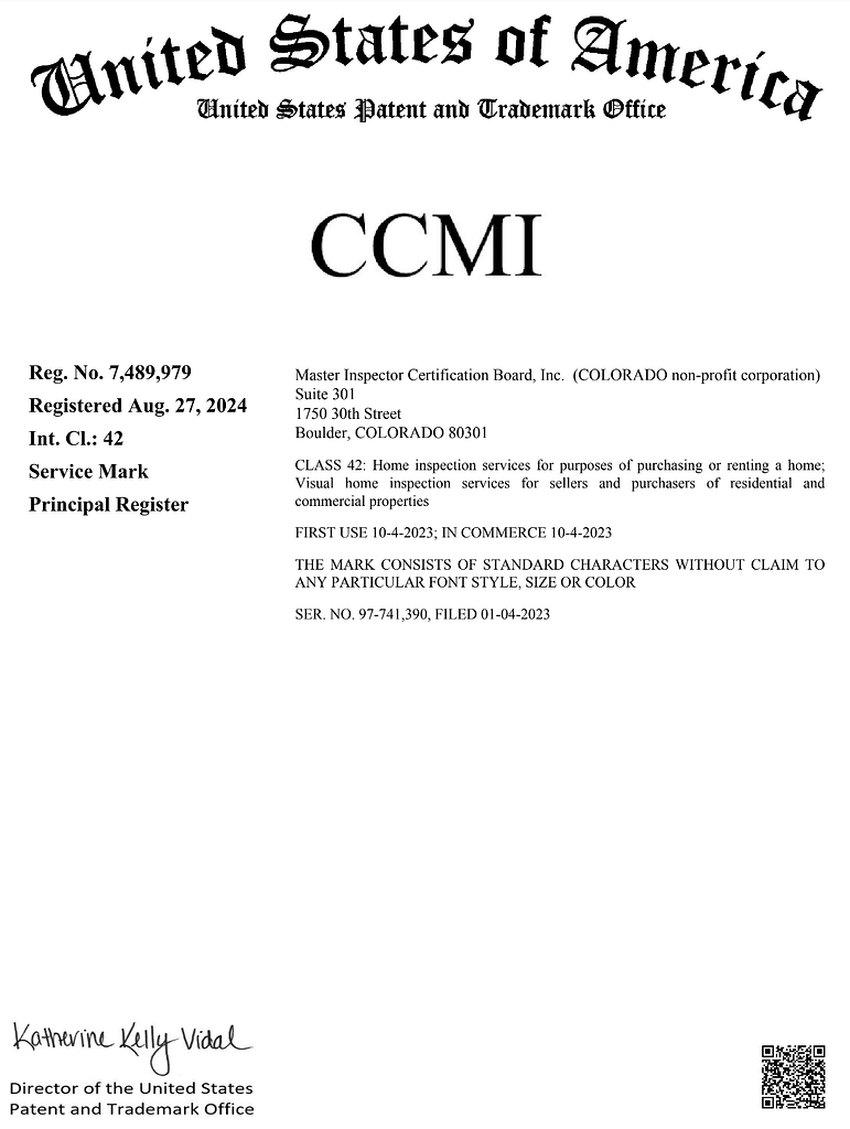 CCMI® (Code Certified Master Inspector) awarded Trademark on Principal ...