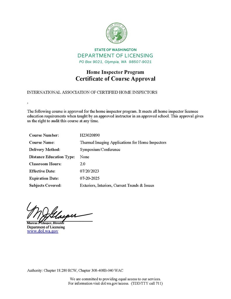 The Washington State Department of Licensing has approved the Thermal ...