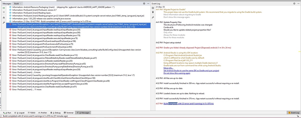 Error:ProGuard: [main] java.io.IOException: Can't read proguard_input.jar - Ionic Angular ...