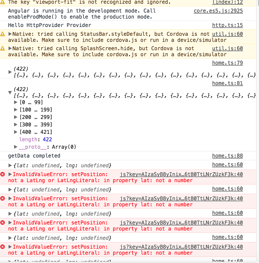 Not a LatLng or LatLngLiteral: in property lat: not a number - ionic-v3 - Ionic Forum