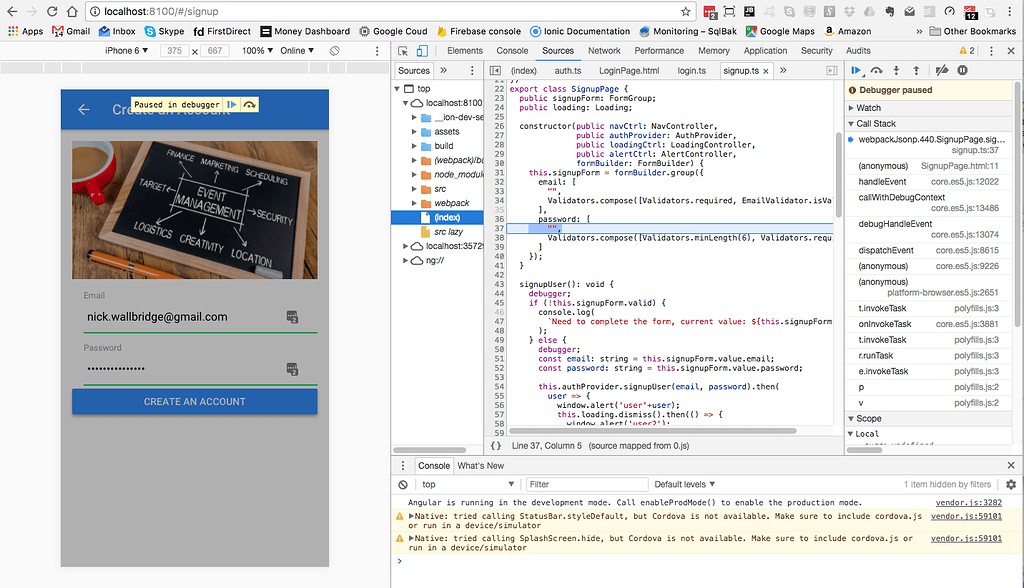 Debugger Breakpoint not correct in Chrome - mapping wrong? - ionic-v3 - Ionic Forum