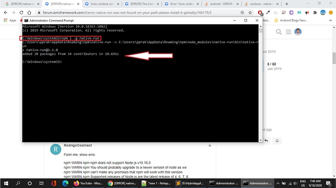 [ERROR] native-run was not found on your PATH. Please install it globally: - Page 2 - Ionic ...