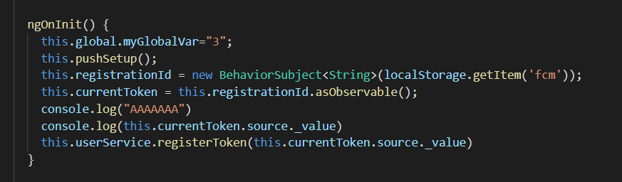 Trying to send FCM push Registration key from client so server side ...