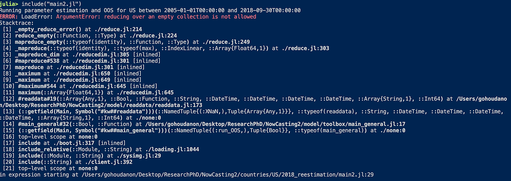 ERROR: LoadError: ArgumentError: reducing over an empty collection is not allowed - General ...