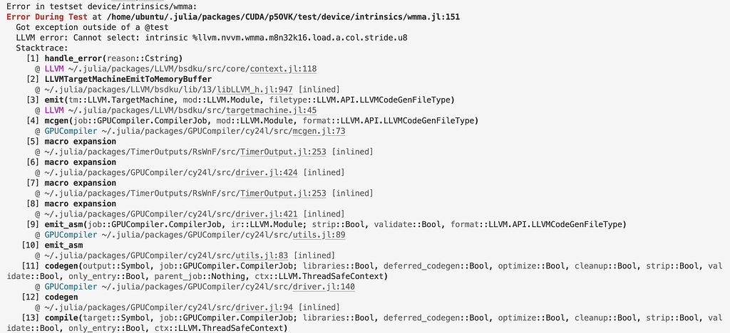 Error During Test In Wmmajl Gpu Julia Programming Language 