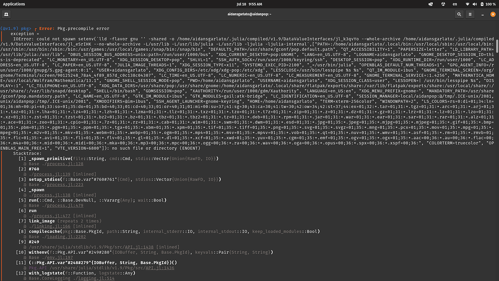 Precompile Package Error Ioerror Could Not Spawn Setenv Package Management Julia
