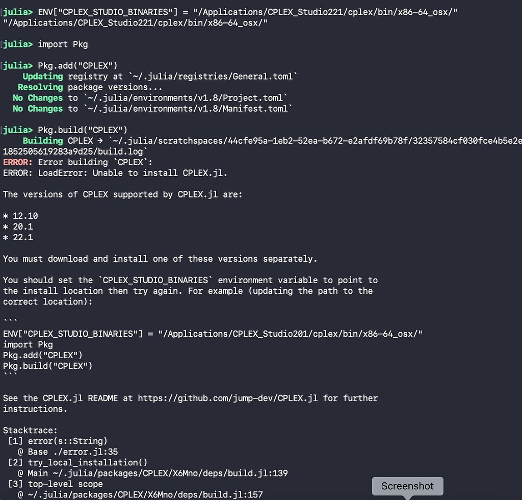 Cannot Build Cplex Even With Correct Environment Variable Optimization Mathematical Julia