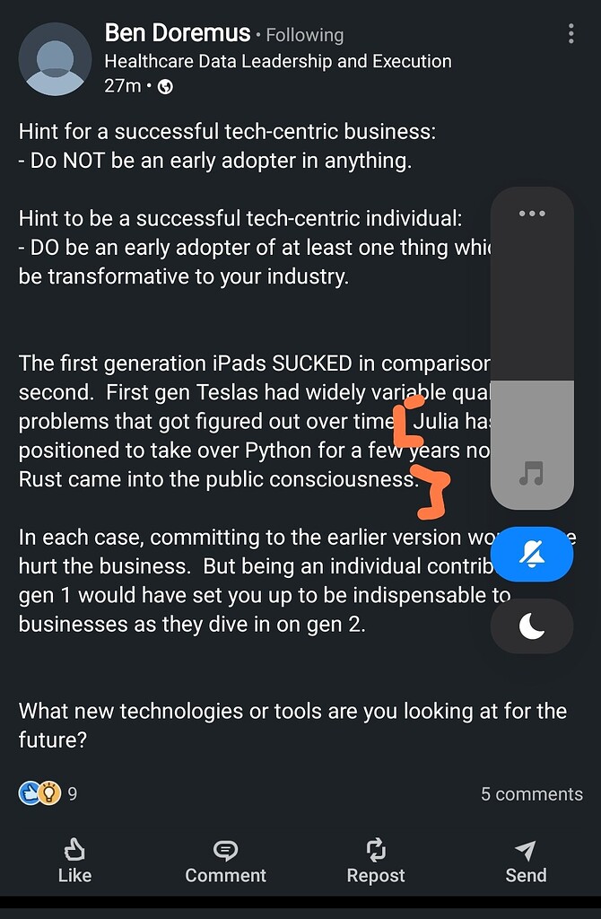Very weird take on Julia found on the LinkedIn. Have u come across this misconception before ...