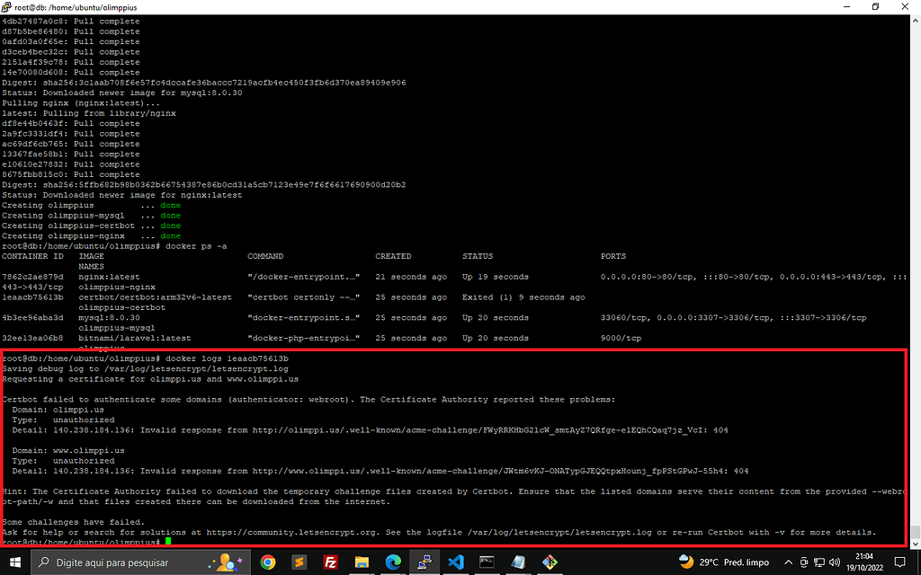 Certbot Failed To Autheticate Some Domains In Docker Help Lets Encrypt Community Support 
