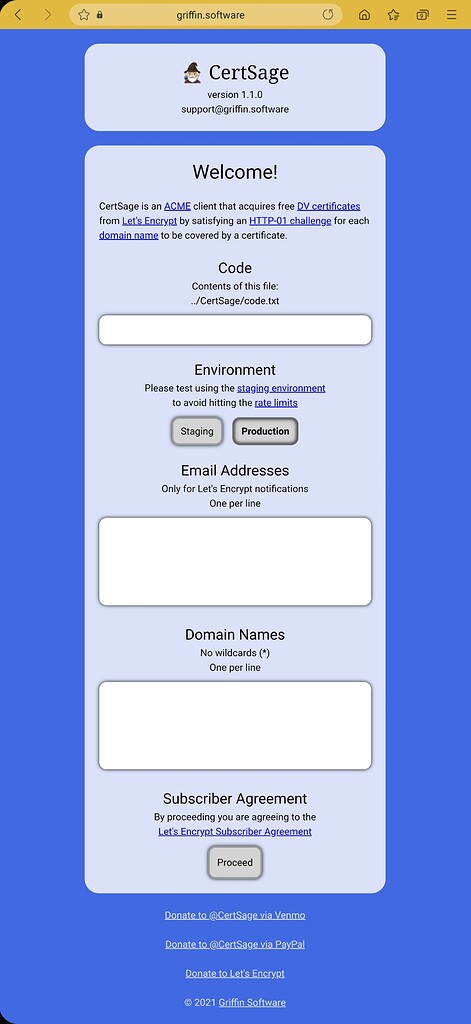 CertSage ACME client (version 1.1.0) - easy webpage interface, no commands to type, root not ...